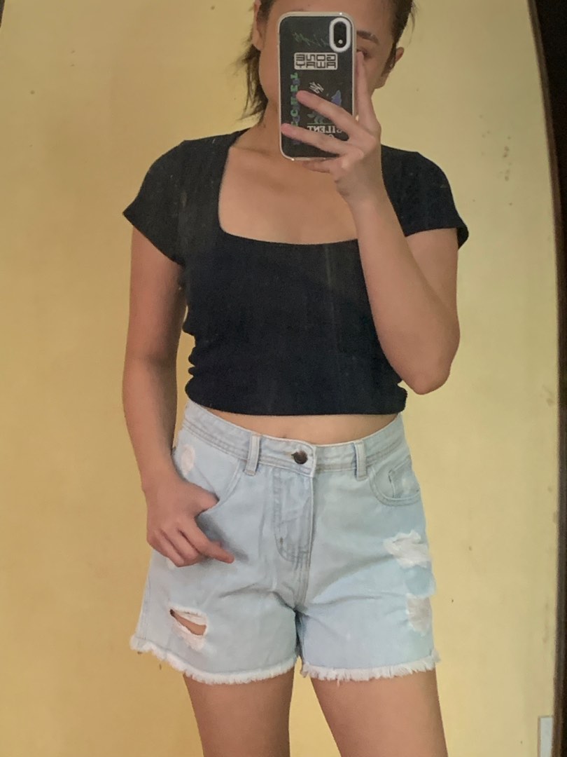 Tattered Denim Short, Women's Fashion, Bottoms, Shorts on Carousell