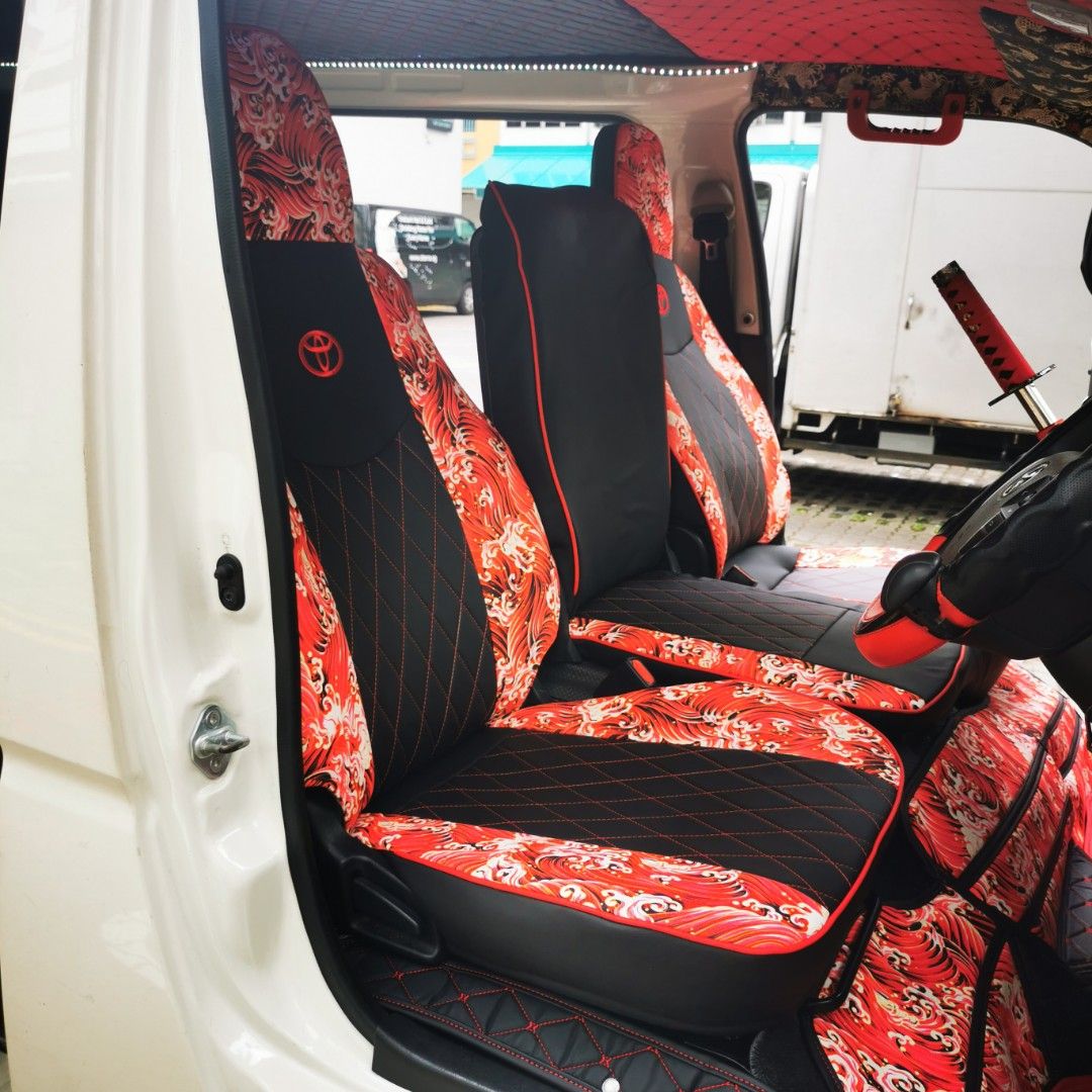 toyota hiace 1+2 customise seat cover (red wave), Car Accessories ...