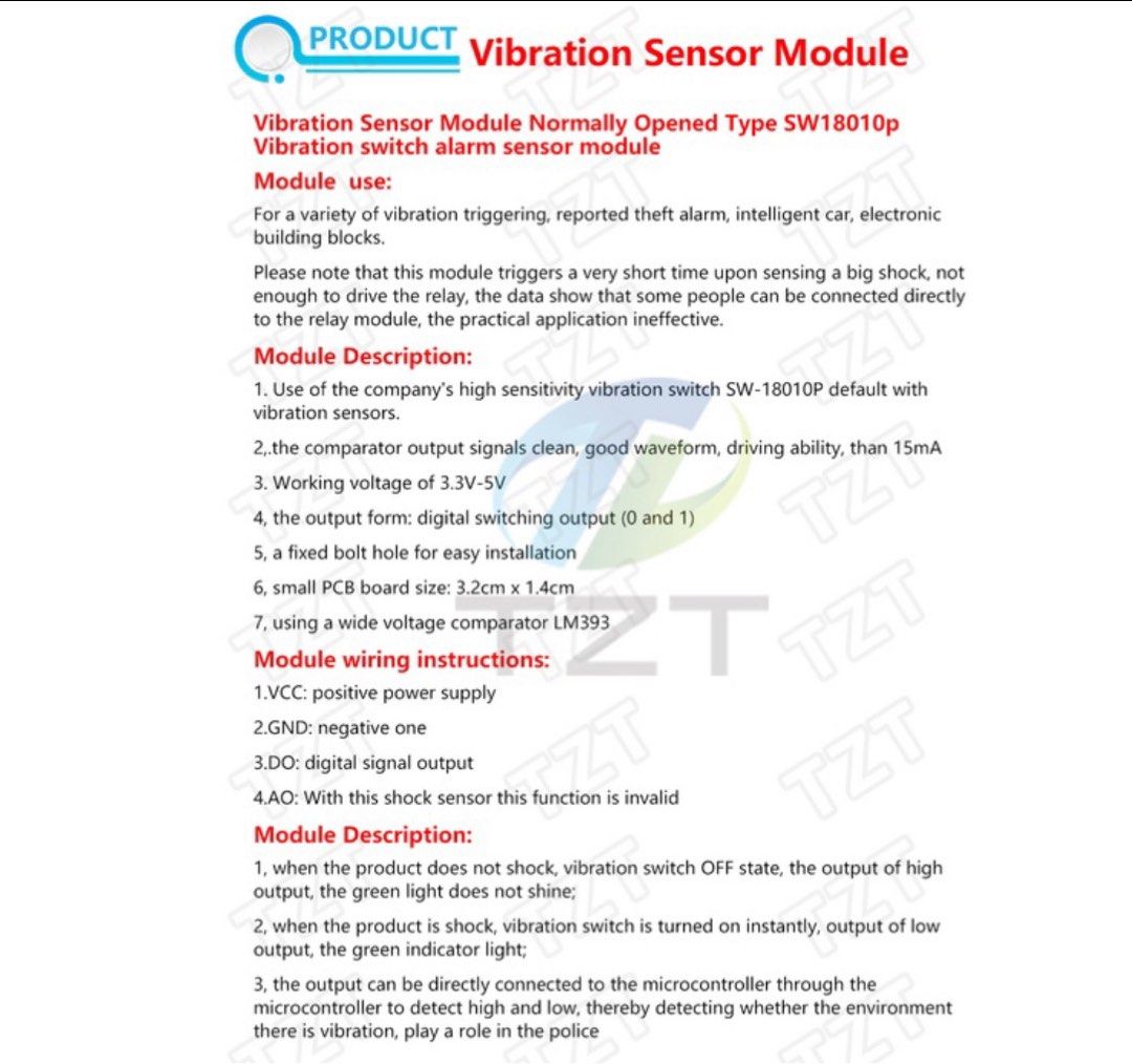 Vibrations Sensor Module Normally Open Type Sw18010p Everything Else On Carousell