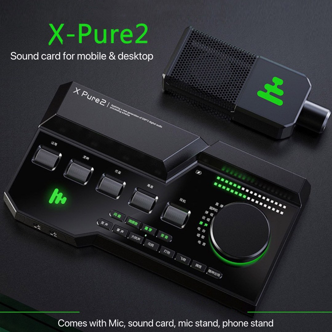 X -Pure2 Sound card with microphone mic stand and phone stand QuanMing ...