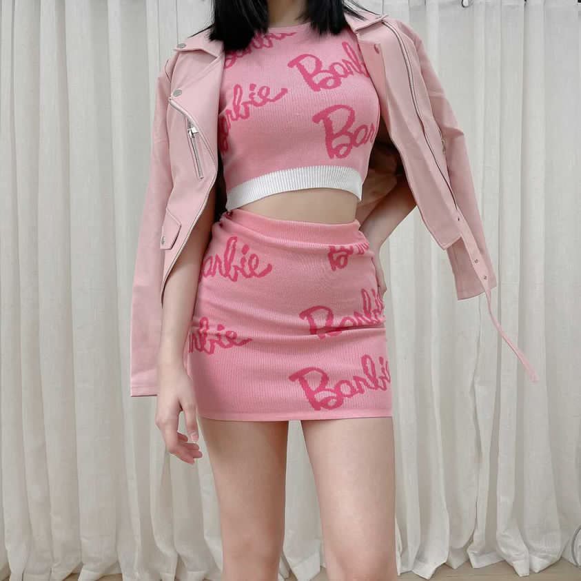 Barbie pink terno set croptop dress, Women's Fashion, Dresses & Sets ...