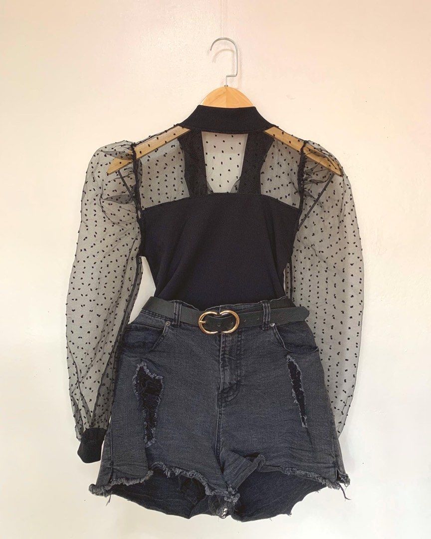 Black Mesh Bodysuit, Women's Fashion, Tops, Others Tops on Carousell
