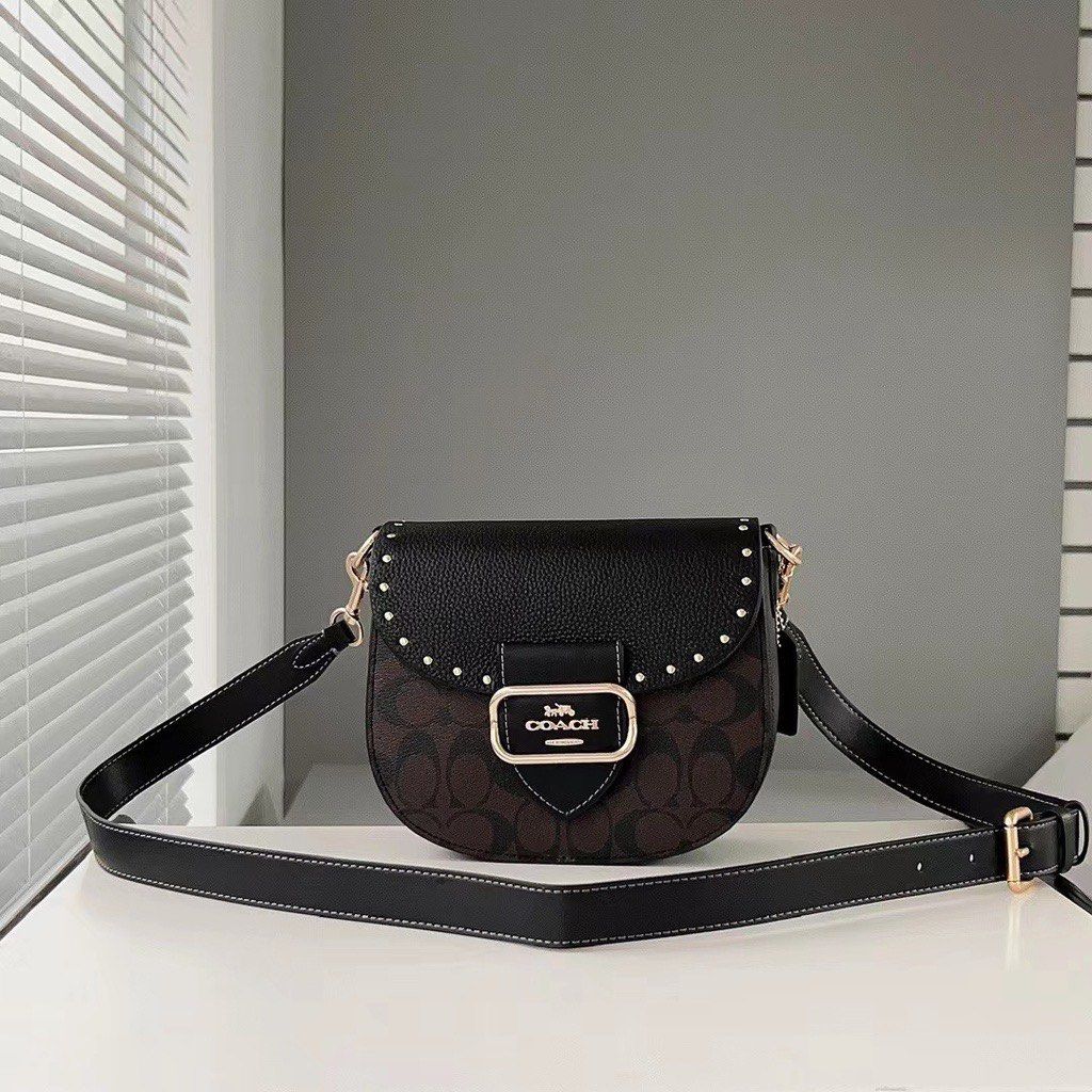 Coach Morgan Saddle Bag in Signature Canvas with Rivets, Women's ...