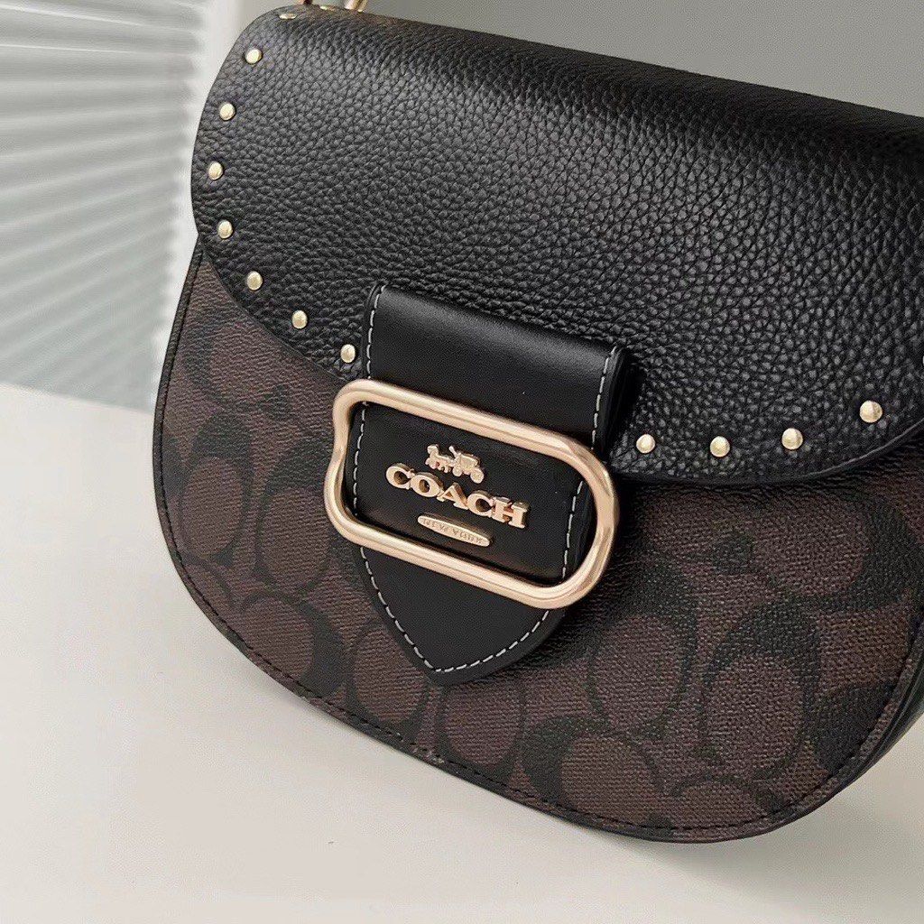 Coach Morgan Saddle Bag in Signature Canvas with Rivets, Women's ...