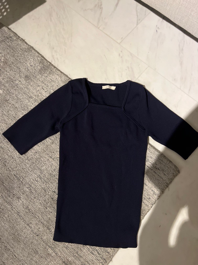 Dark Blue Top, Women's Fashion, Tops, Shirts on Carousell