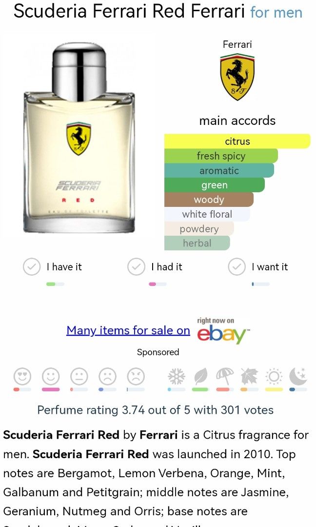 Ferrari Perfume Series, Beauty & Personal Care, Fragrance & Deodorants ...