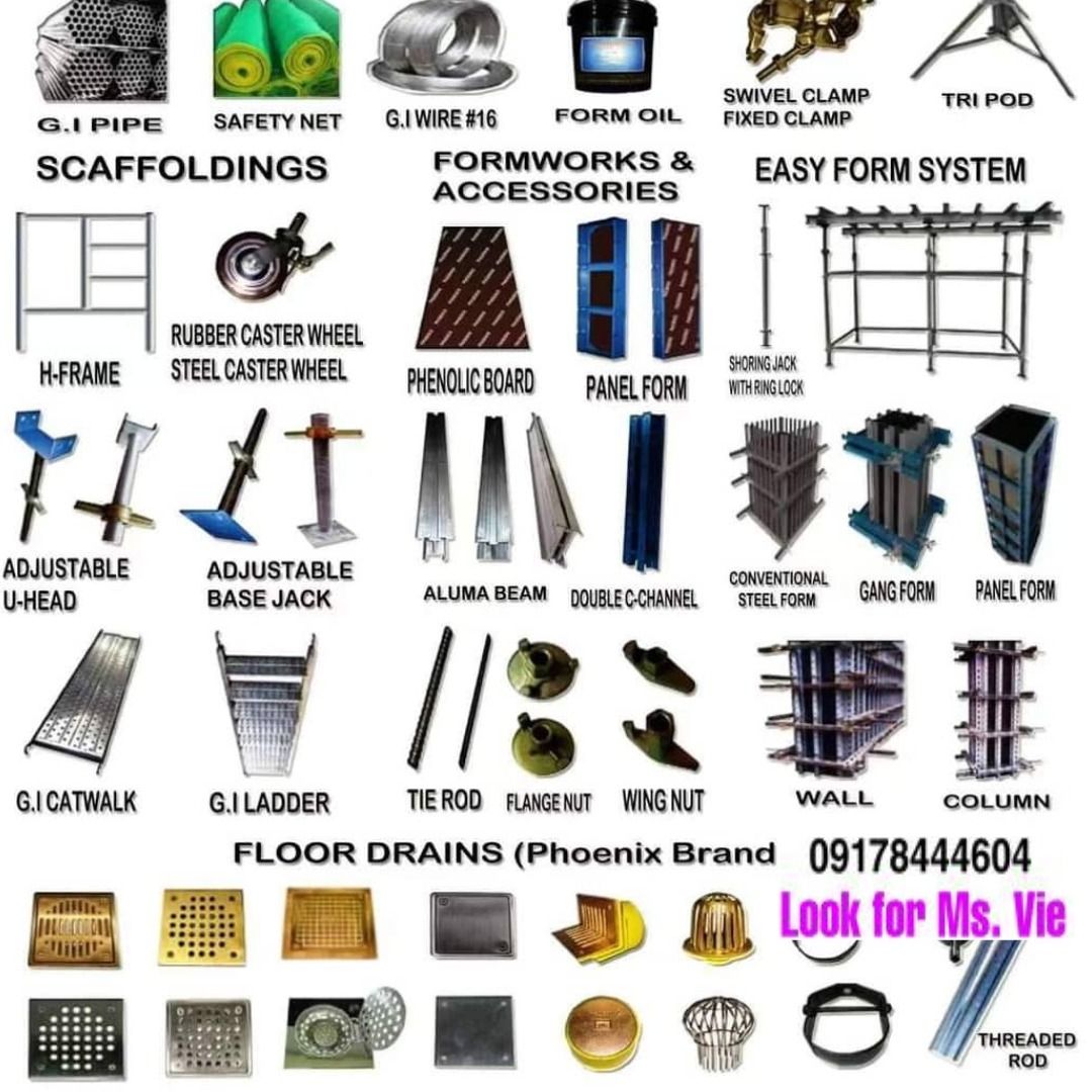 G.I PIPE, G.I WIRE, FORM OIL, SWIVEL CLAMP,TRI POD, H-FRAME, PHENOLIC ...