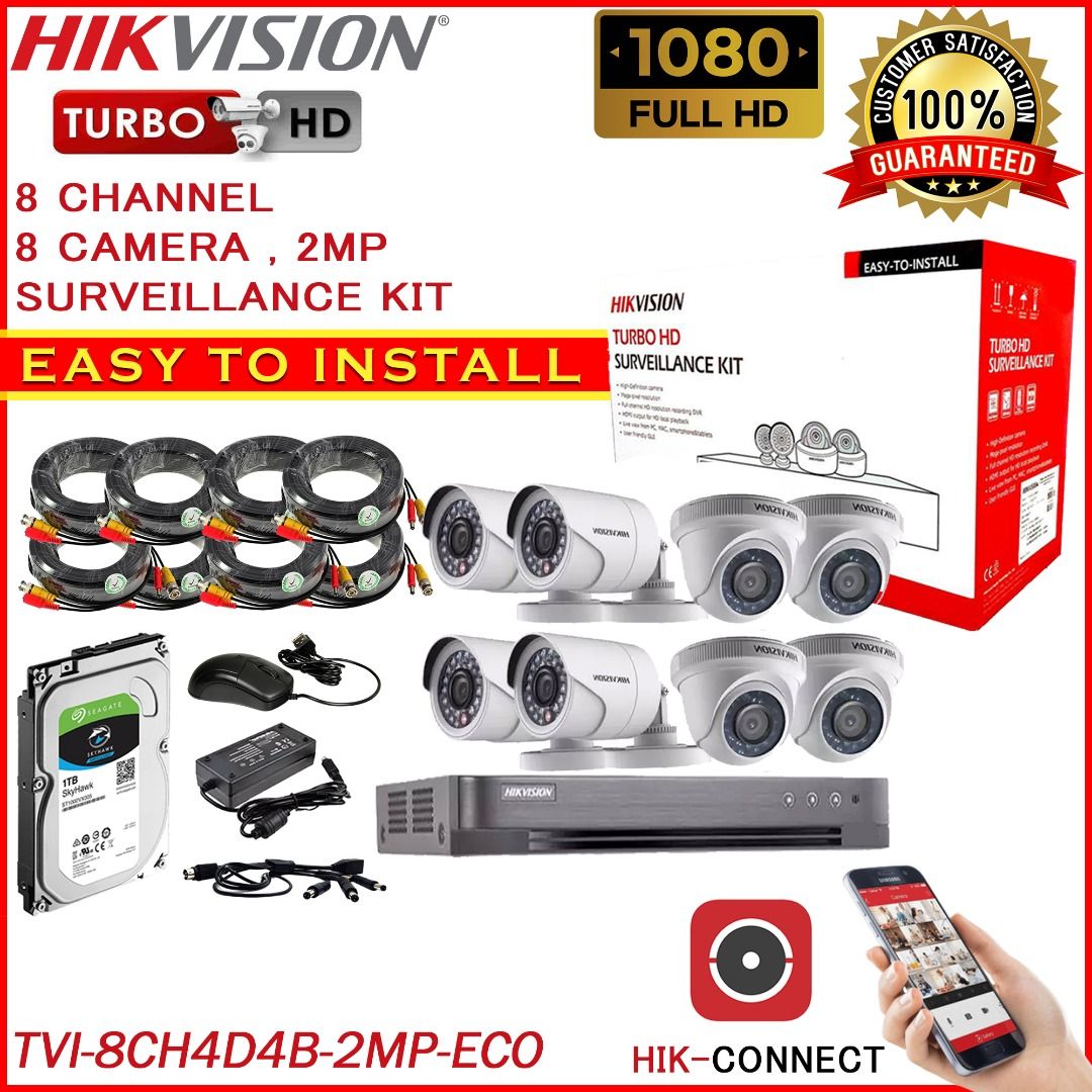 HIKVISION Turbo HD 8 Channel 8 Camera 2mp Surveillance Kit With 1TB HDD, Furniture & Home Living ...