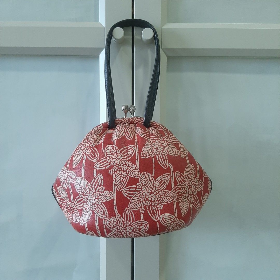 Japanese Handmade Calf Leather Traditional Yuzenzome Handbag Gamaguchi ...