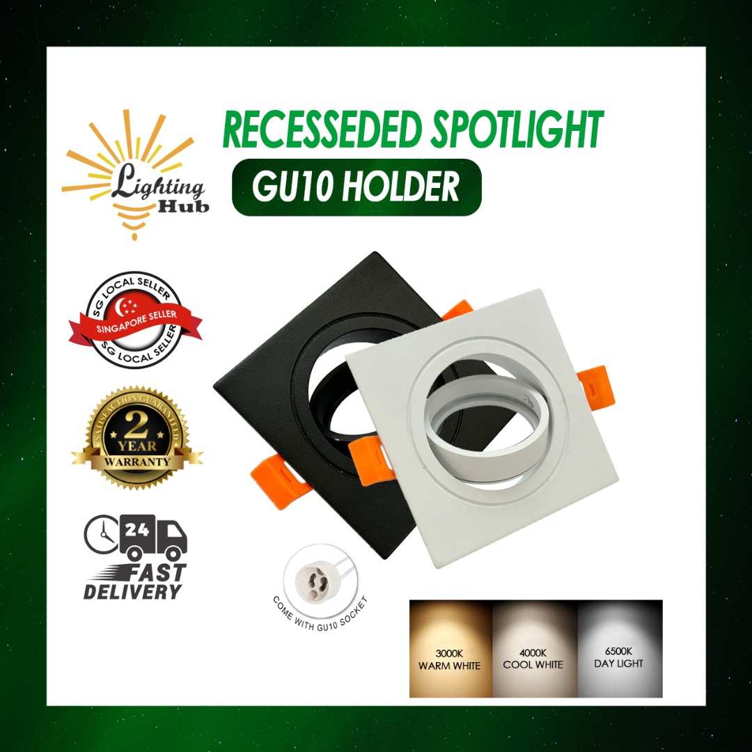 LED Recessed spotlight casing (Square) / FREE Gu10 holder / Black and ...