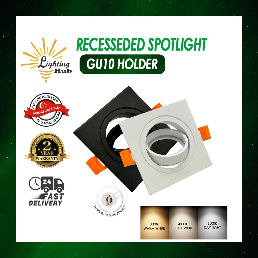 LED Recessed spotlight casing (Square) / FREE Gu10 holder / Black and ...