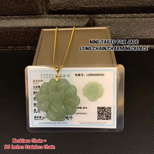 Nine tailed fox jade long chain necklace, Women's Fashion, Jewelry ...
