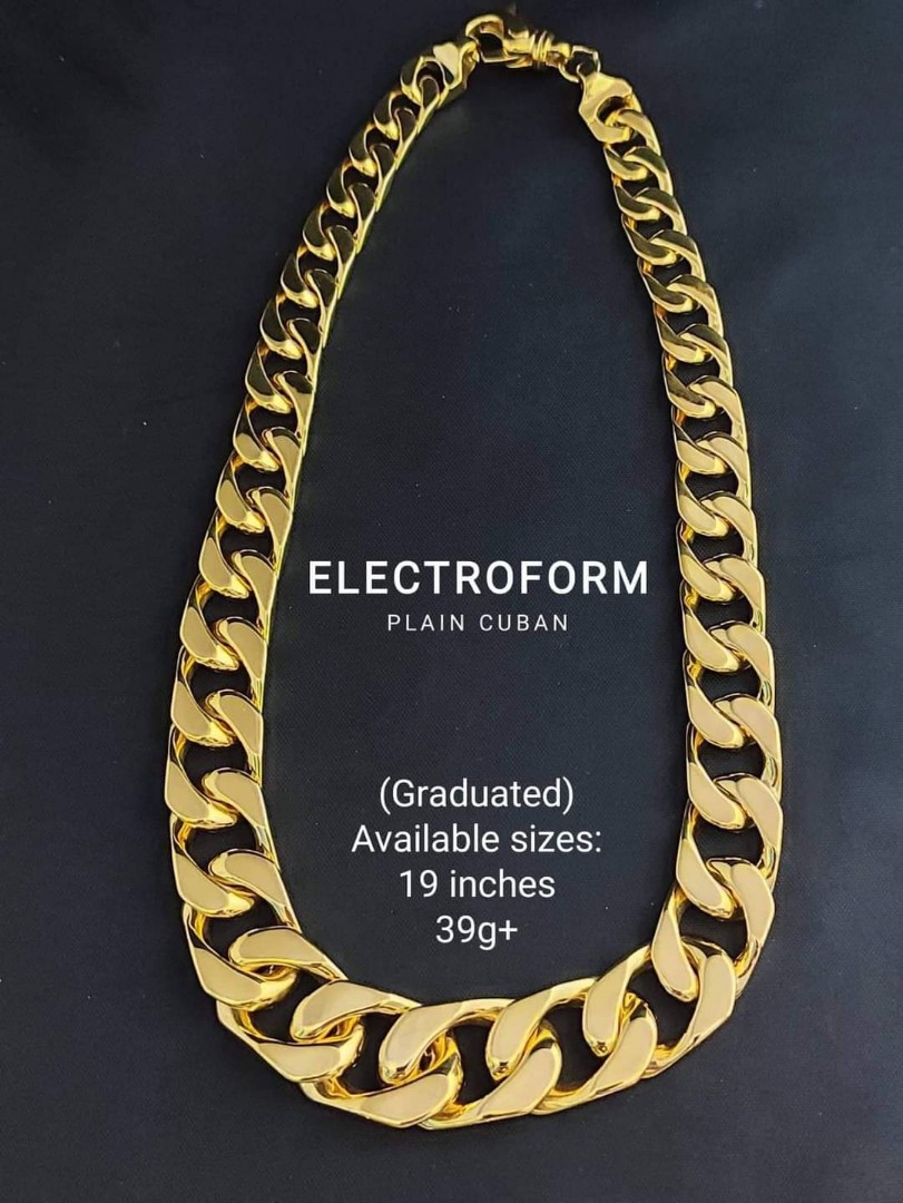 PLAIN CUBAN 19" 39.63g Electroform Necklace 18k Gold, Women's Fashion ...