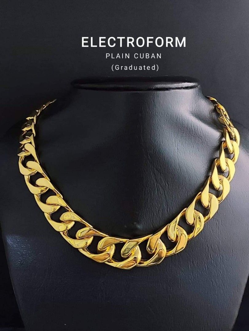 PLAIN CUBAN 19" 39.63g Electroform Necklace 18k Gold, Women's Fashion ...