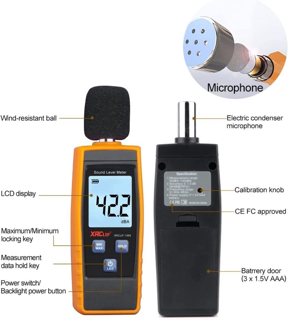 Ready stock! Decibel Meter Sound Level Reader 30-130dB(A), Hand-held Sound Noise Meter with ...