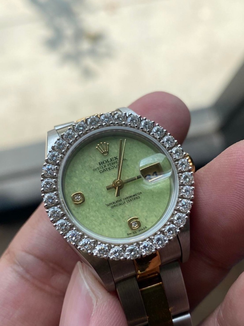 Rolex Oyster Perpetual Datejust Green Jade Diamond Studded Ladies ...