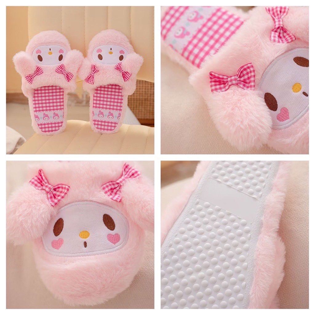 Sanrio Characters Gingham plush Kawaii bedroom slippers - My Melody ...