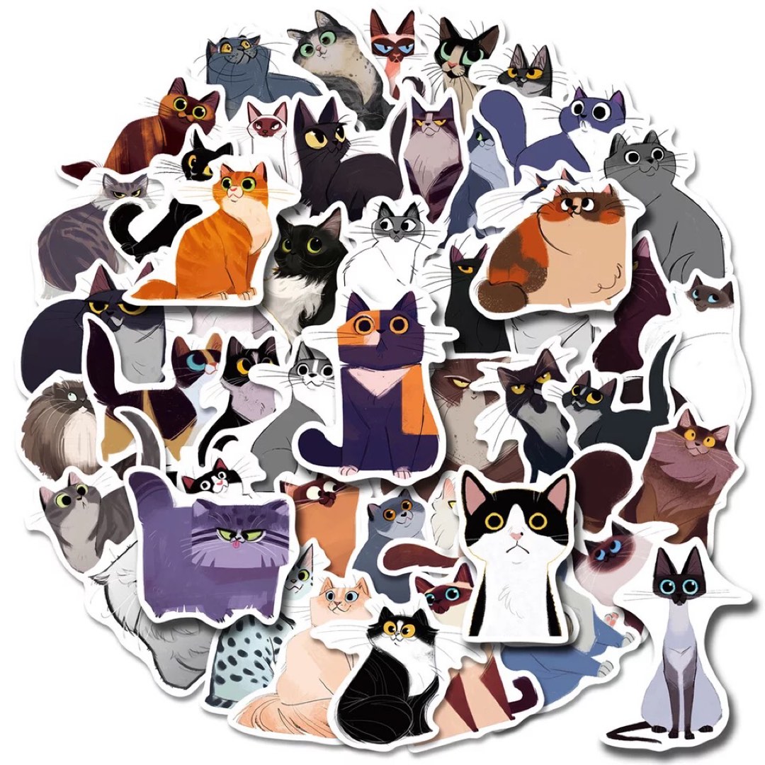 (Stickers) 50pc Cats Pixar Cartoon Cute Funny Shapes Sizes Orange ...