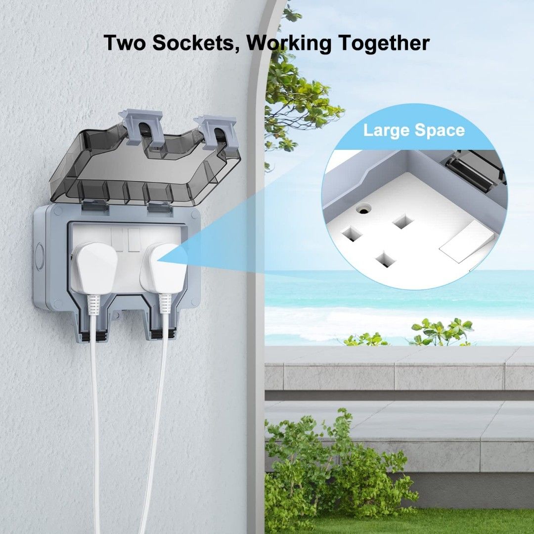 Thrion Outdoor Waterproof Sockets, Double Electrical IP66 2 Gang ...