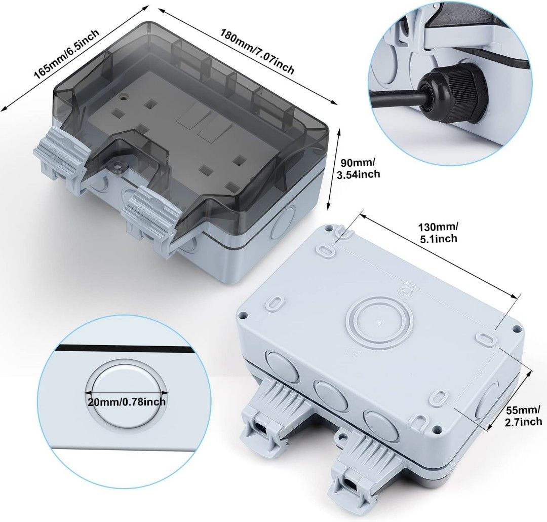 Thrion Outdoor Waterproof Sockets, Double Electrical IP66 2 Gang ...