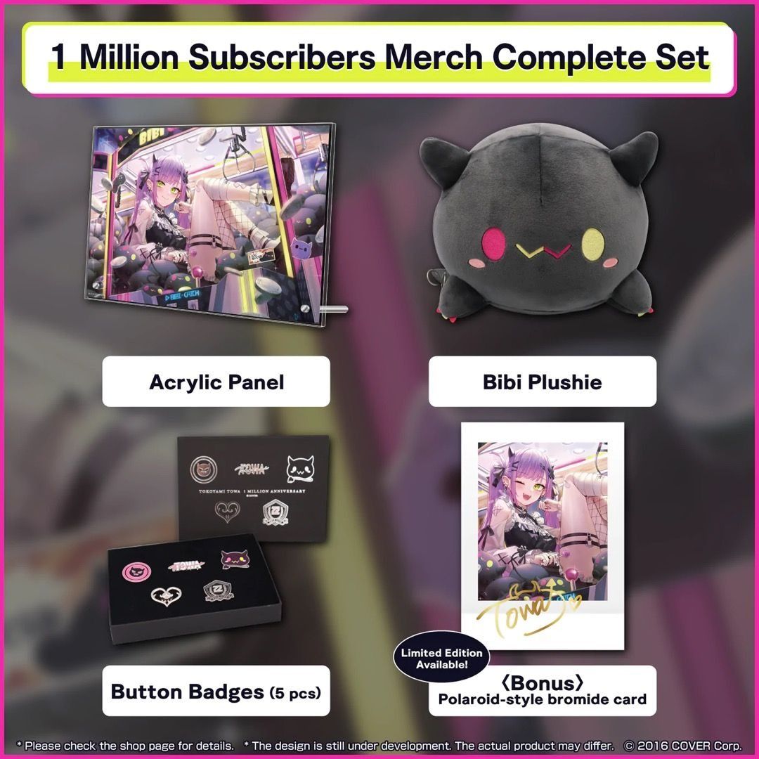 Tokoyami Towa Hololive 1 Million Subscribers Celebration Merch Complete Set Limited Edition ...