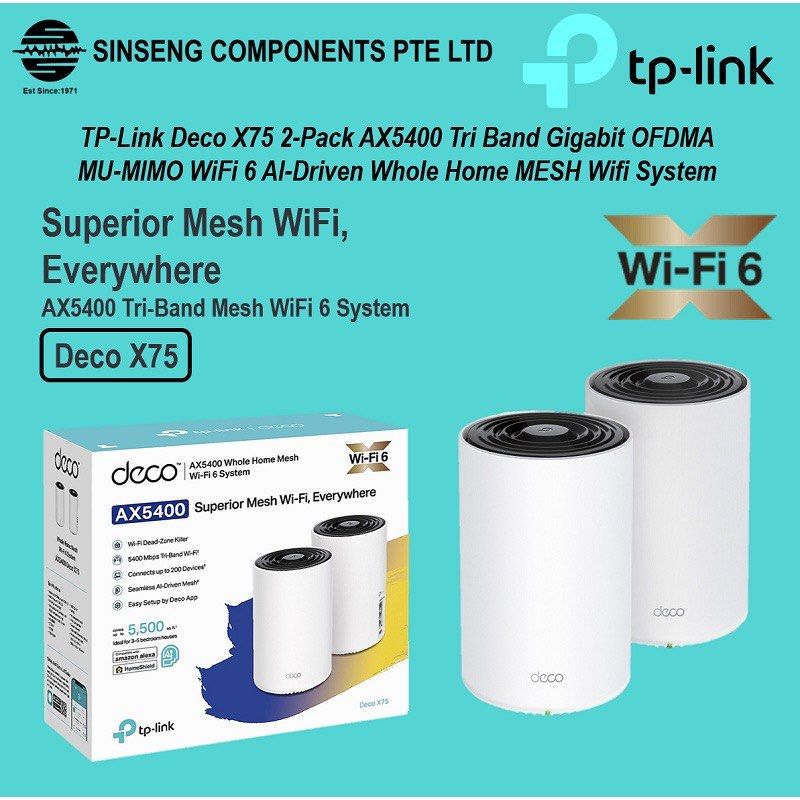 X75 2 Pack TP-Link Mesh Deco X75 2-Pack AX5400 Tri-Band Gigabit OFDMA ...