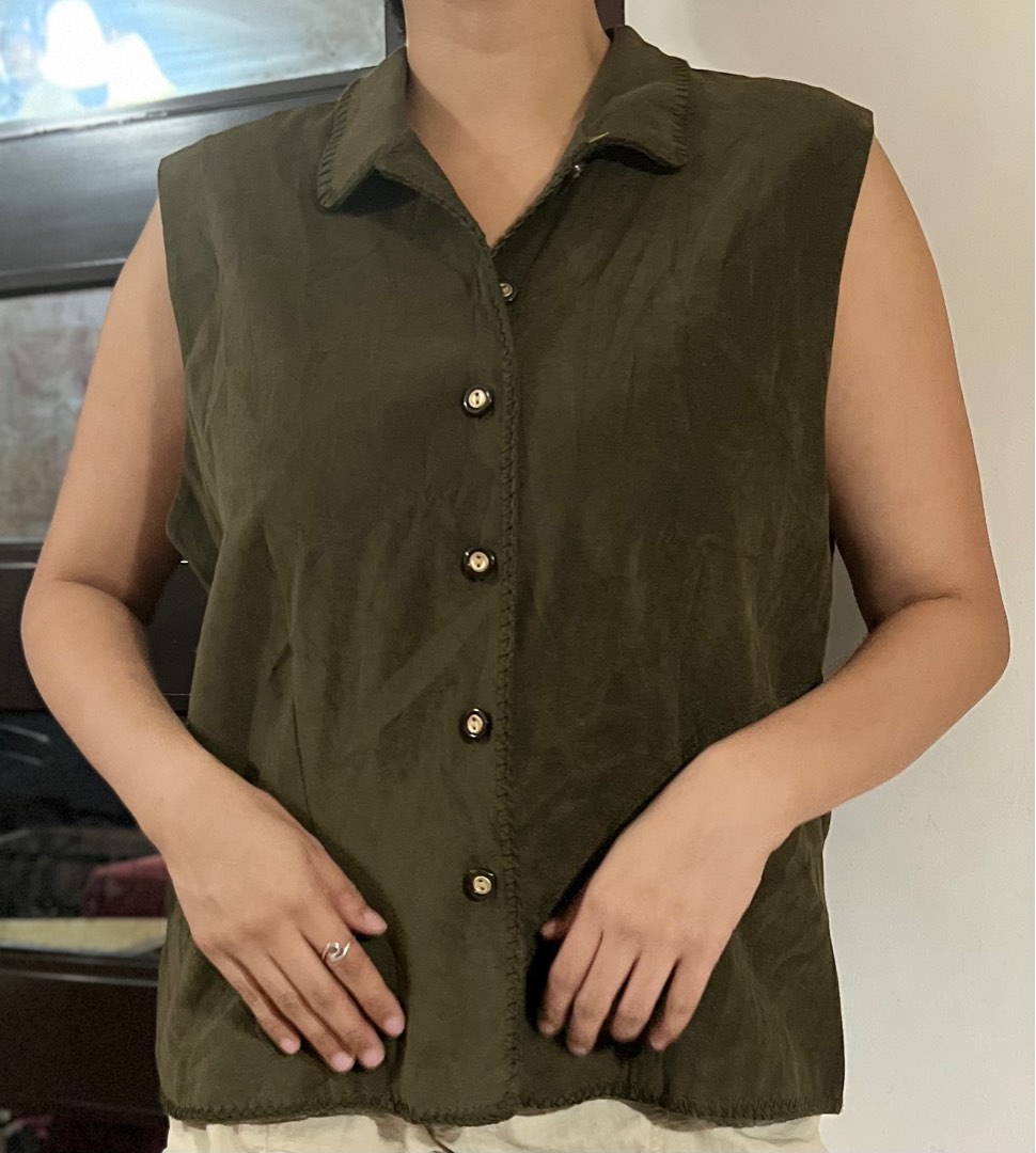 ‼️SALE‼️ Vintage SAG HARBOR Olive Green Collared Sleeveless Top, Women ...