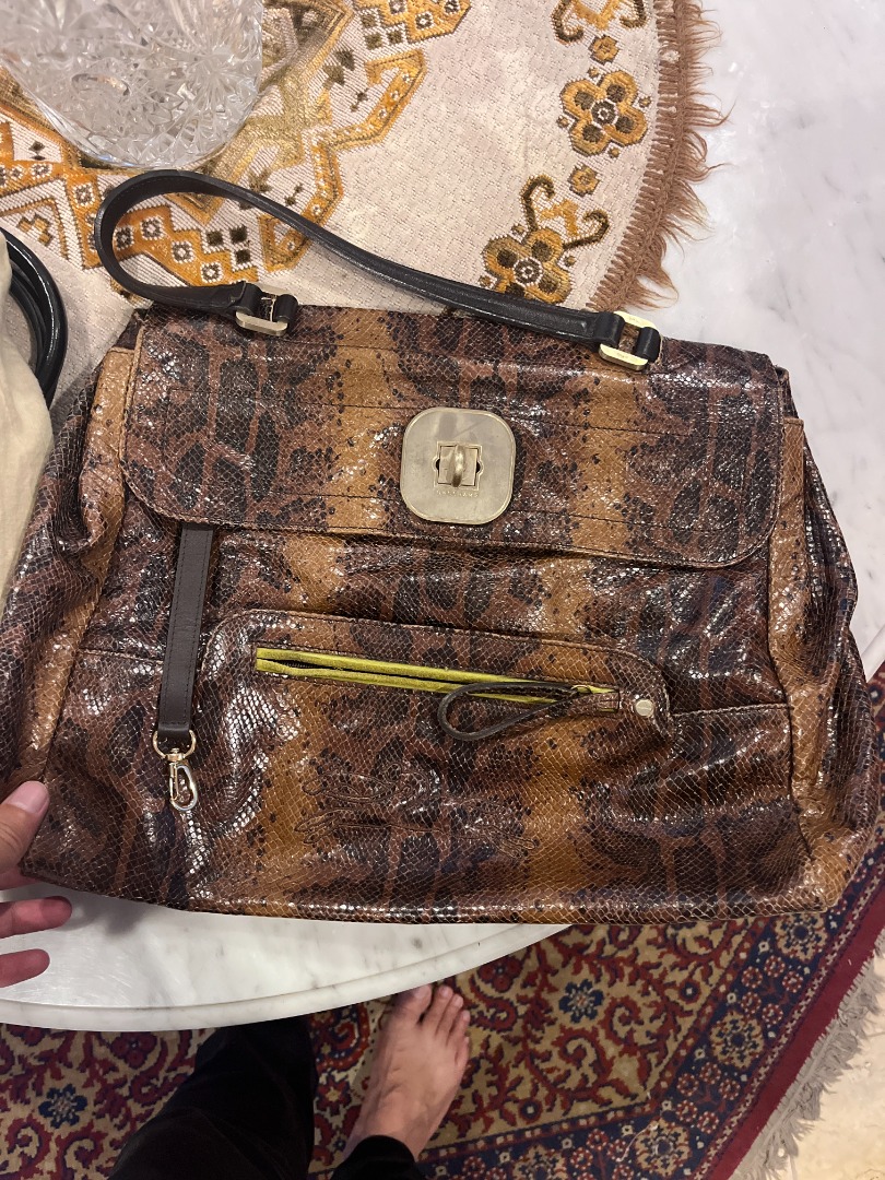 100% AUTHENTIC - Longchamp Gatsby Snake python Exotic Brown Leather, Fesyen Wanita, Tas & Dompet ...