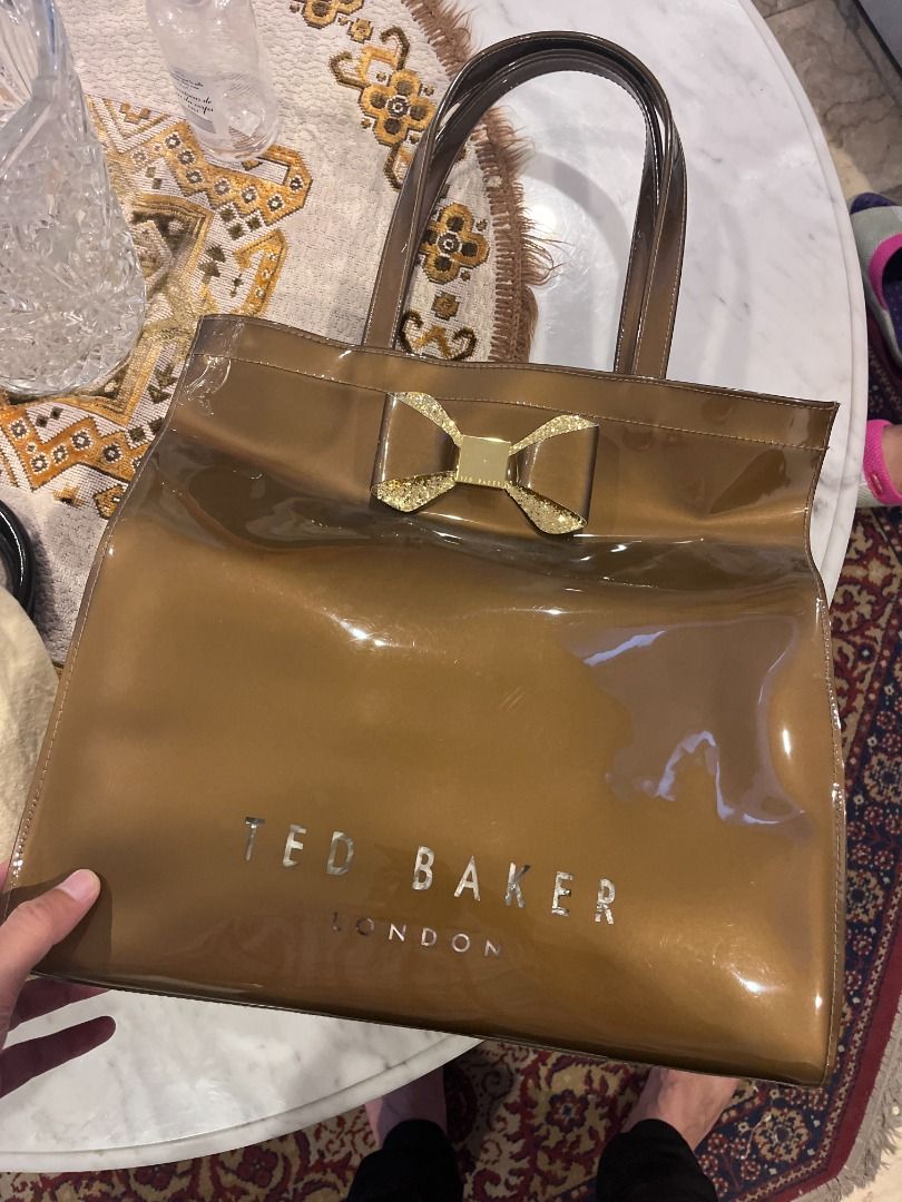 100% AUTHENTIC - Ted Baker Glicon Bow Large Icon Tote Bag Gold Color, Fesyen Wanita, Tas ...