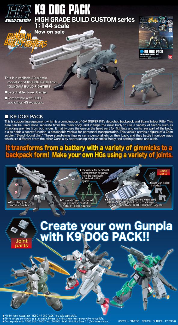 1/144 HG K9 Dog Pack GM Sniper K9 Support Unit Gundam/Gunpla, Hobbies ...