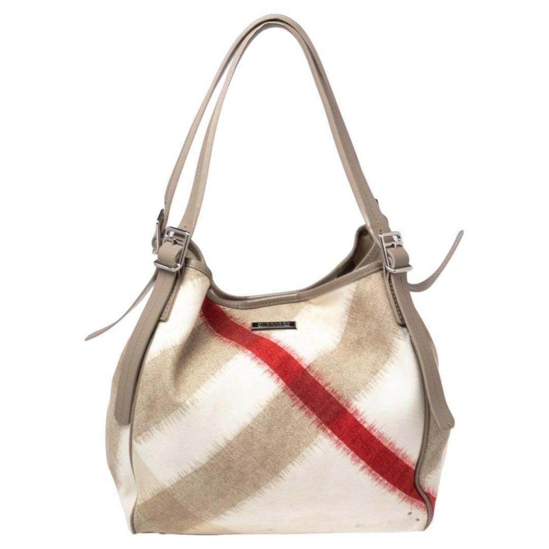 100% AUTHENTIC - Burberry Multicolor Ikat Check Canvas and Leather Trim ...