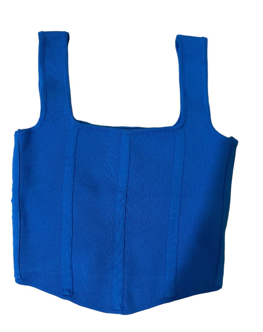 blue corset-like top, Women's Fashion, Tops, Sleeveless on Carousell