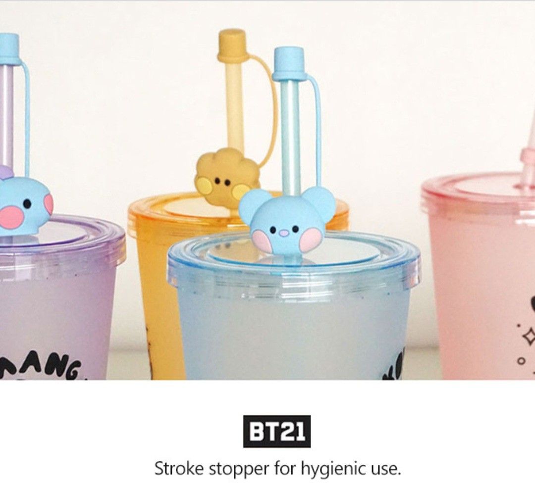 BT21 RJ Figure Straw Ice Tumbler, Furniture & Home Living, Kitchenware ...