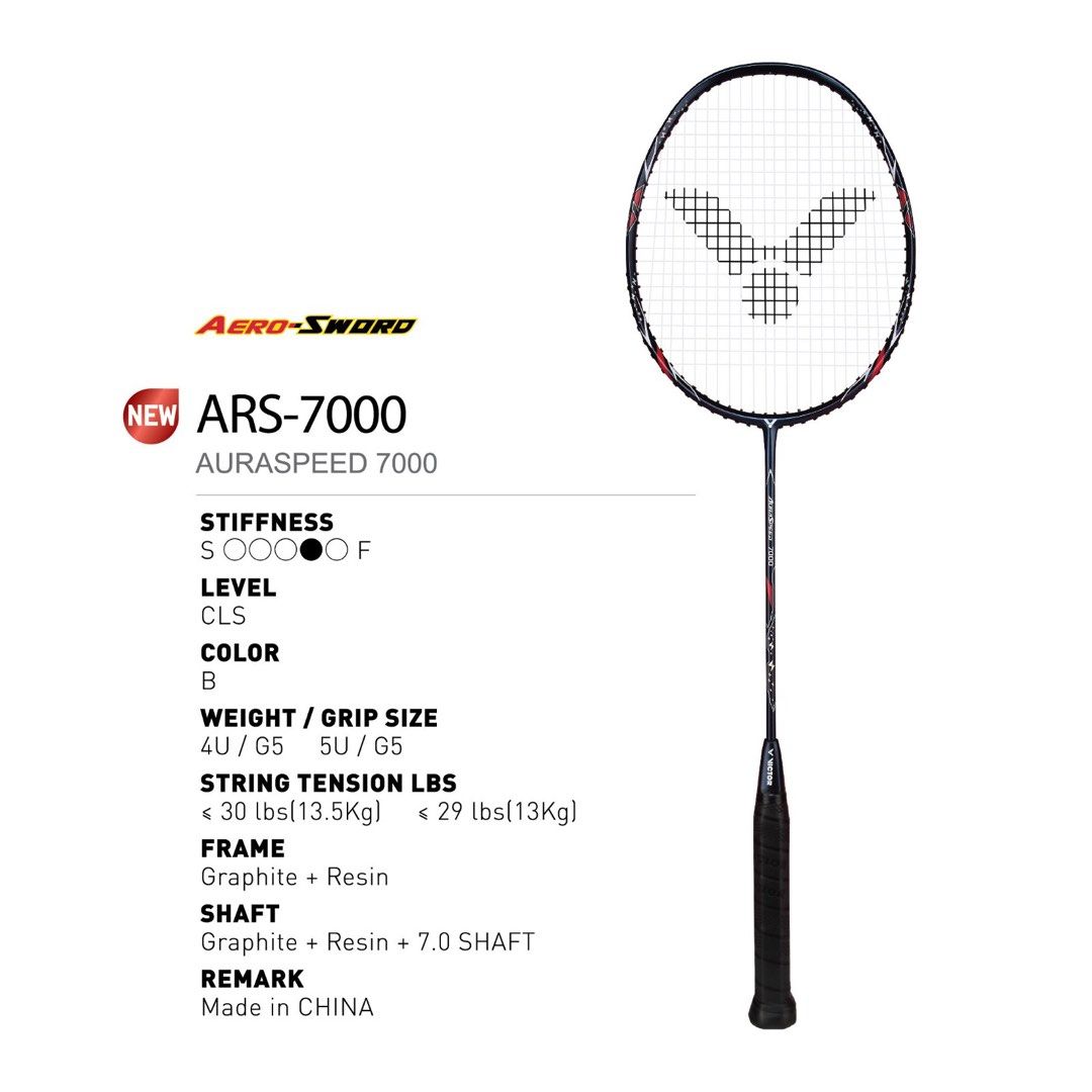 [Bundle] Brand New Victor Auraspeed 7000 B Badminton Racket strung with ...