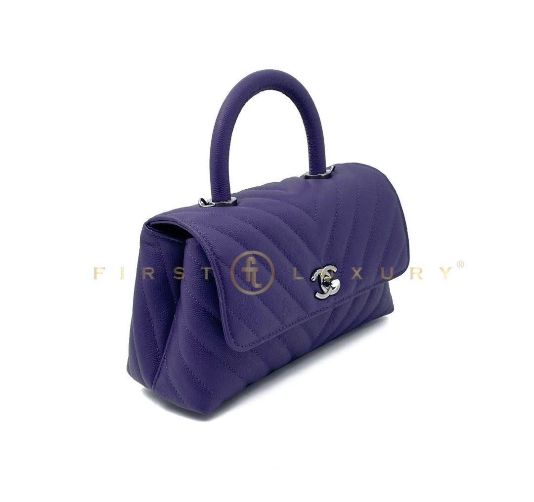 Chanel Purple Caviar Chevron Coco Handle SHW, Luxury, Bags & Wallets on ...