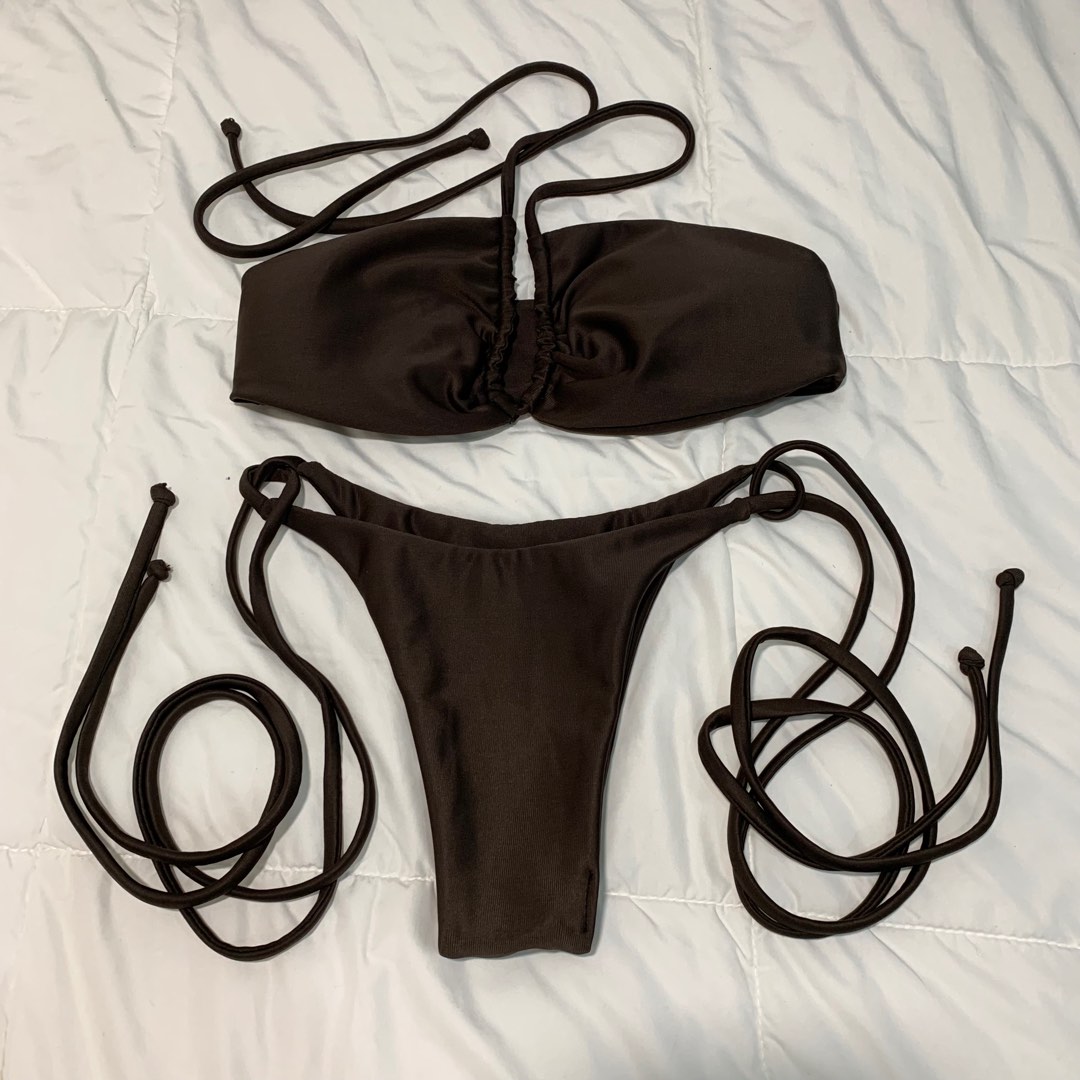 Chocolate Brown Customized String Bikini, Women's Fashion, Swimwear ...