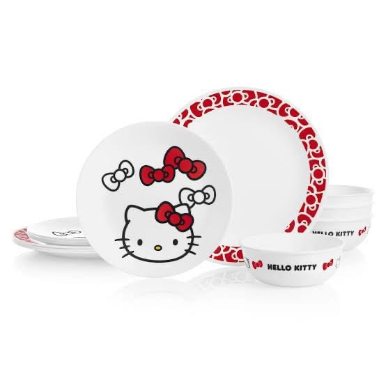 CORELLE x Sanrio Hello Kitty 12pcs Dinnerware, Furniture & Home Living, Kitchenware & Tableware ...