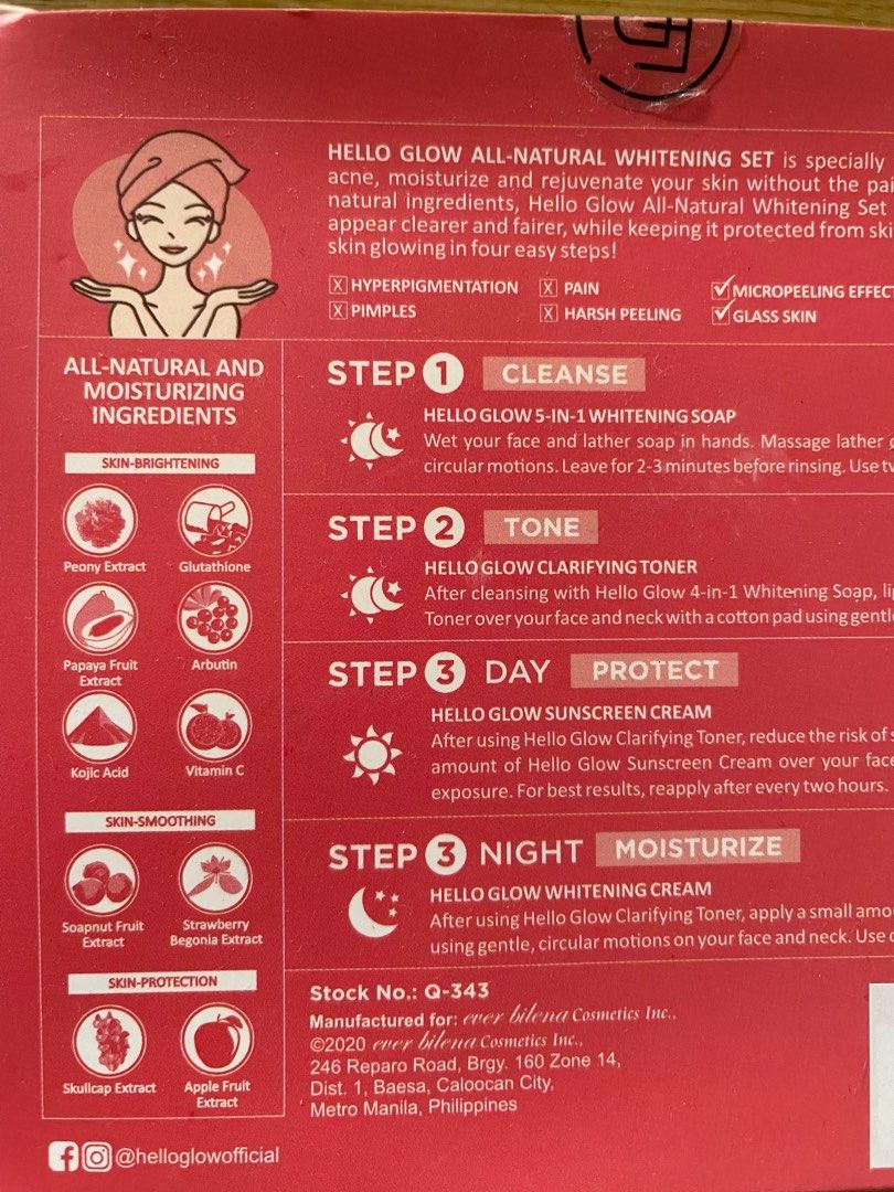 Hello Glow All Natural Whitening Set, Beauty & Personal Care, Face ...
