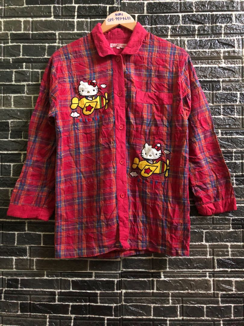 HELLO KITTY FLANNEL VINTAGE, Women's Fashion, Tops, Other Tops on Carousell