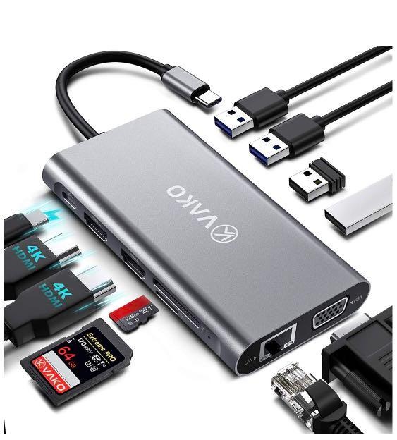 (JJ 675) Docking Station, VaKo USB C Hub, 11 in 1 Laptop Docking ...