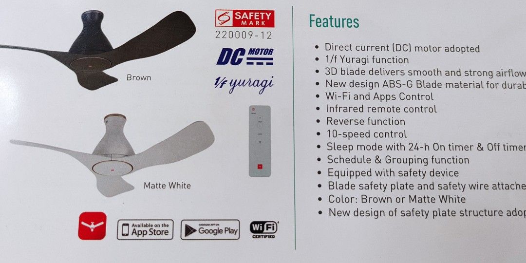 KDK Airy E48HP Smart Ceiling Fan, Furniture & Home Living, Lighting ...