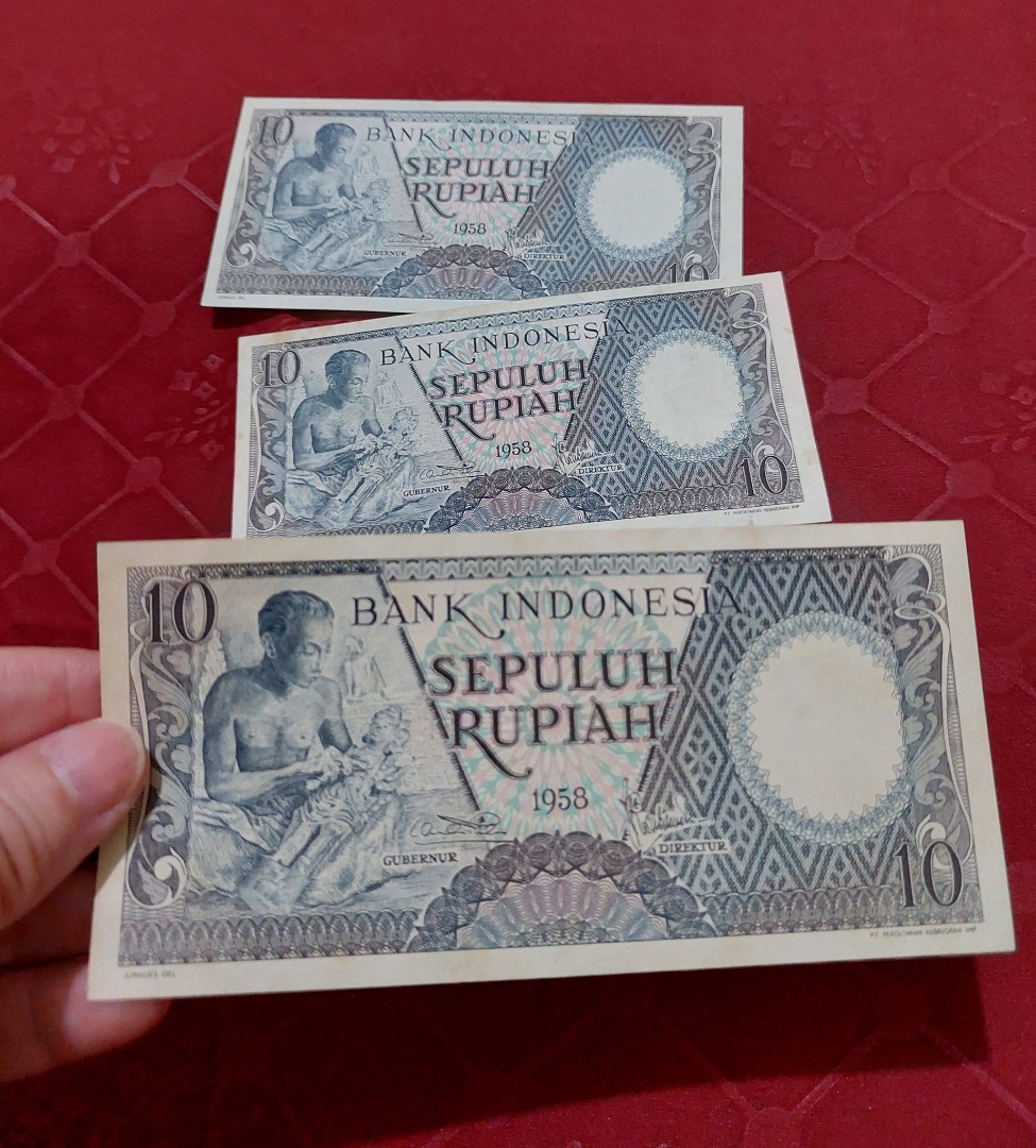 koleksian uang kertas 10 rupiah 1958 3 lembar ciriculated 1, Antik ...