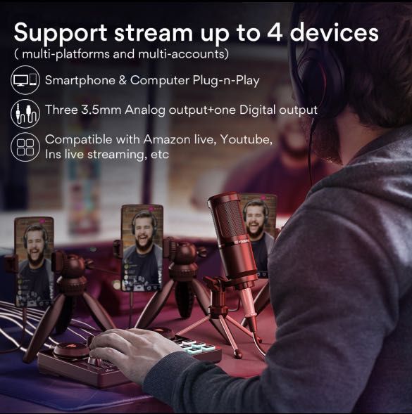 Maono AM200-S1 Sound Card Condenser Microphone Set Professional, Audio ...