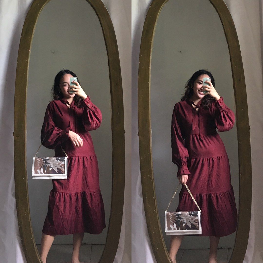 Maroon red dress layer dress casual formal dainty julia baretto dress ...