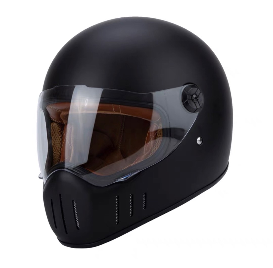Matte Black Full Face with Built on Visor Lens Mask Vent Motorcycle ...