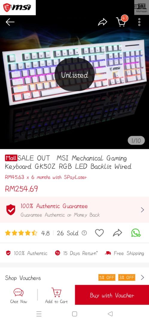 MSI GK50Z RGB Mechanical Keyboard (Blue Switch), Computers & Tech, Parts & Accessories, Computer ...