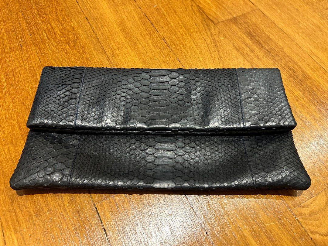 Navy Blue Python Skin Clutch, Women's Fashion, Bags & Wallets, Clutches ...
