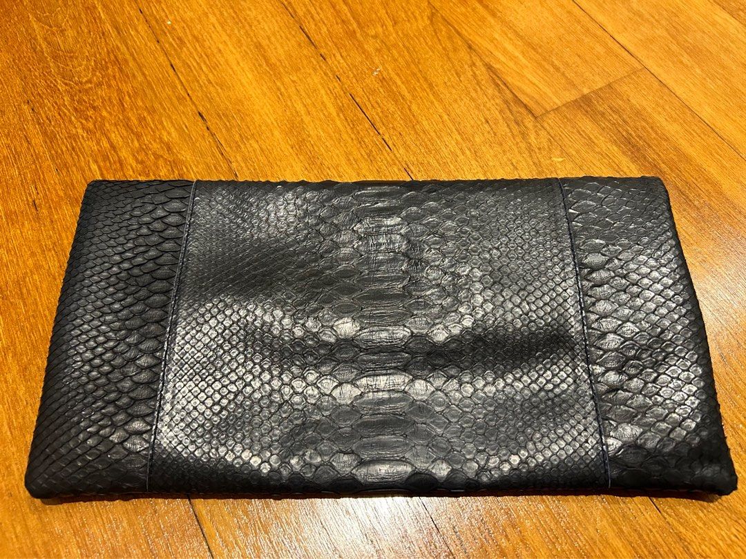 Navy Blue Python Skin Clutch, Women's Fashion, Bags & Wallets, Clutches ...