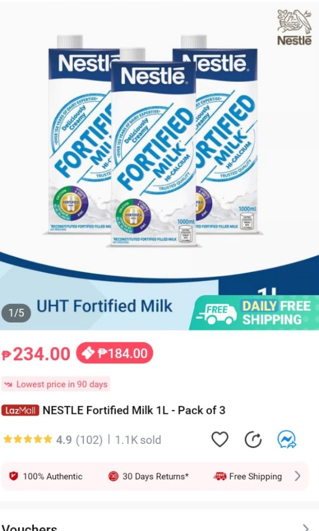 Nestle Fortified Milk (1L x 2), Food & Drinks, Beverages on Carousell