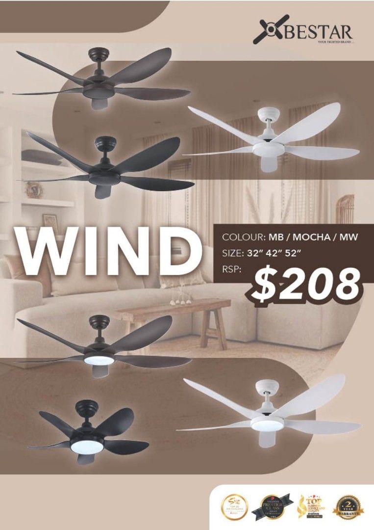 NEW Bestar Ceiling Fan WIND 42" White, Furniture & Home Living ...